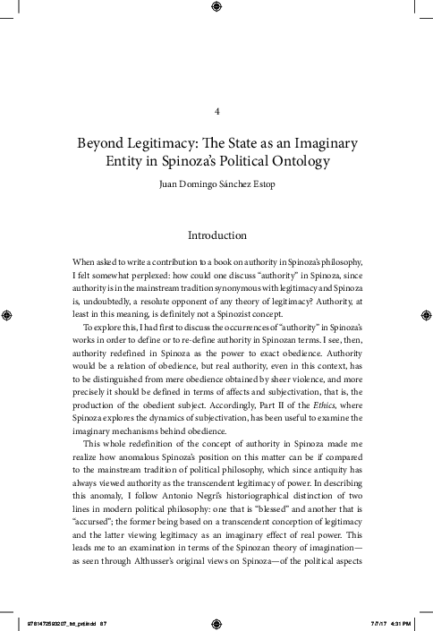 (PDF) Beyond Legitimacy: The State as an Imaginary Entity in Spinoza’s Political Ontology