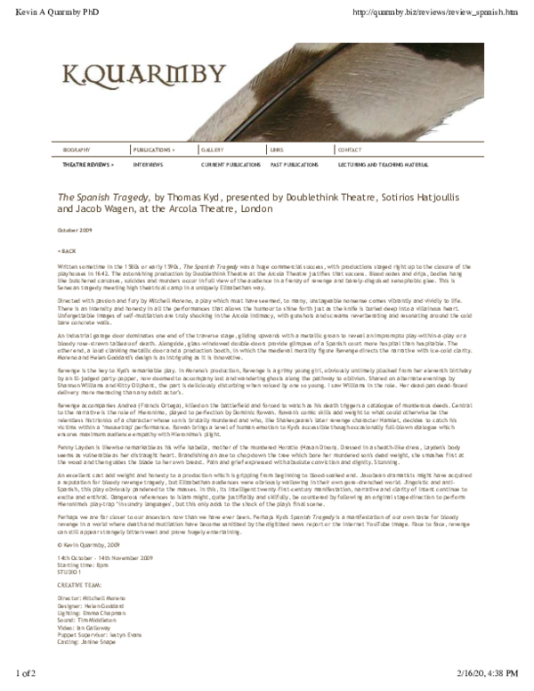 (PDF) The Spanish Tragedy, by Thomas Kyd, presented by Doublethink ...