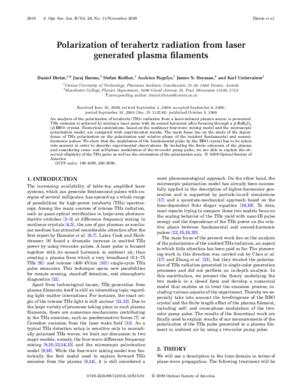 (PDF) Polarization of terahertz radiation from laser generated plasma filaments