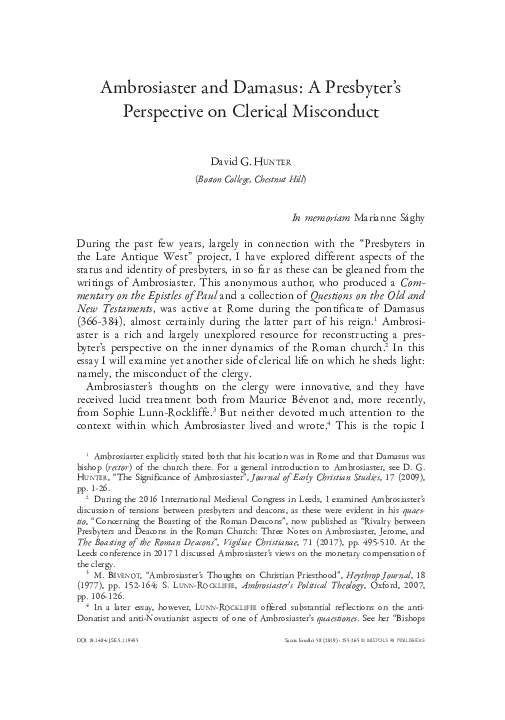 (PDF) Ambrosiaster and Damasus: A Presbyter's Perspective on Clerical ...