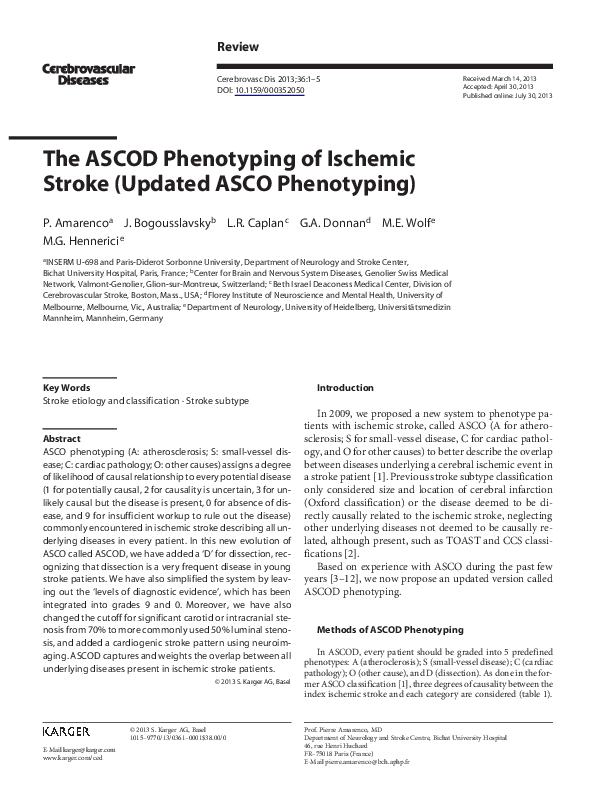 (PDF) E- The ASCOD Phenotyping of Ischemic Stroke (Updated ASCO Phenotyping