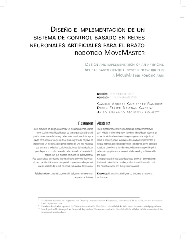 (PDF) Diseño e implementación de un sistema de control basado en redes neuronales artificiales ...