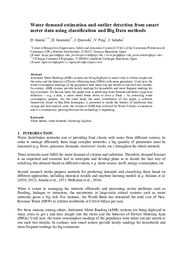 (PDF) Water demand estimation and outlier detection from smart meter ...