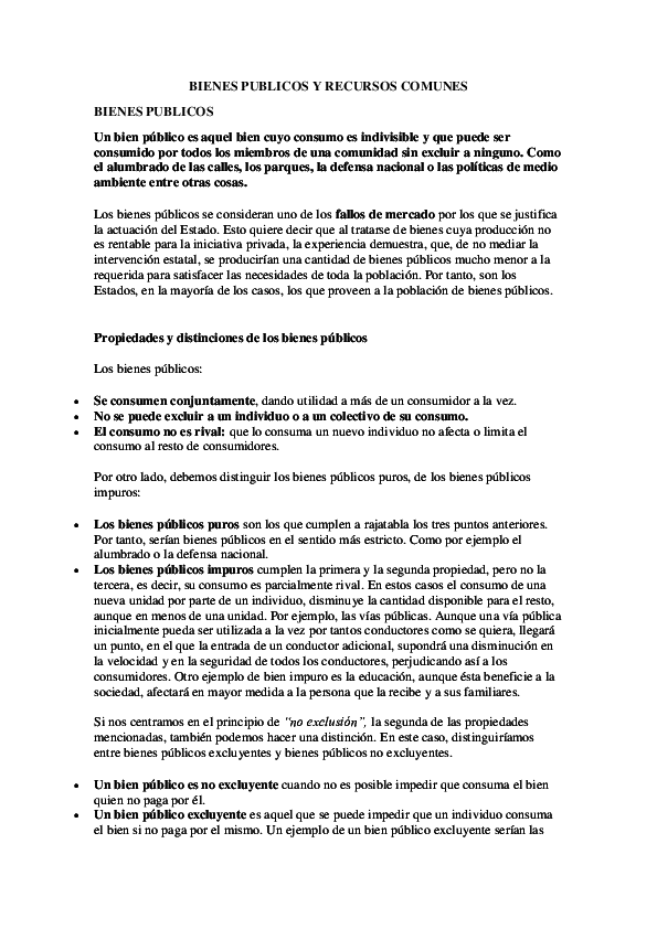(DOC) BIENES PUBLICOS Y RECURSOS COMUNES BIENES PUBLICOS
