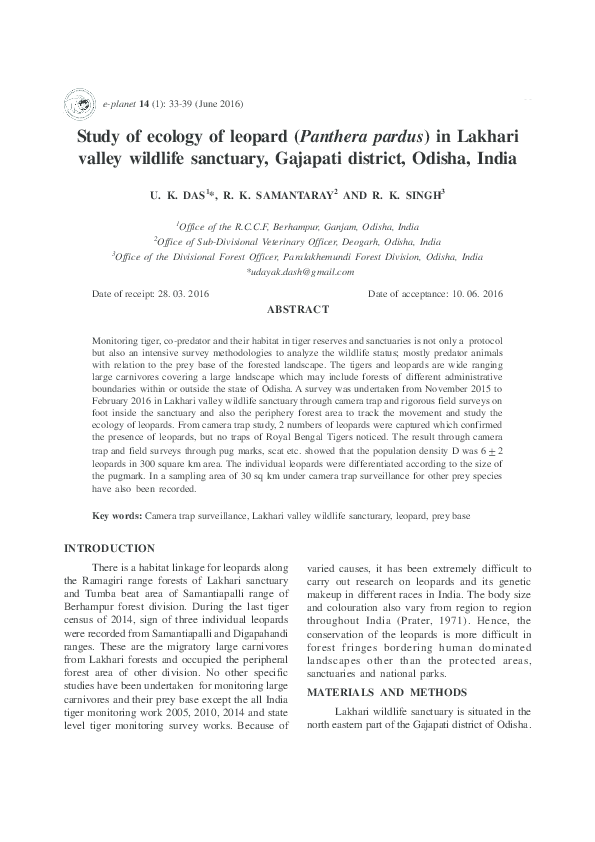 (PDF) Study of ecology of leopard (Panthera pardus) in Lakhari valley ...