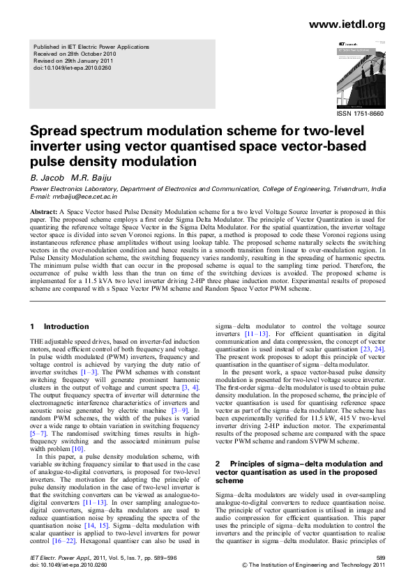 (PDF) Spread spectrum modulation scheme for two-level inverter using vector quantised space ...