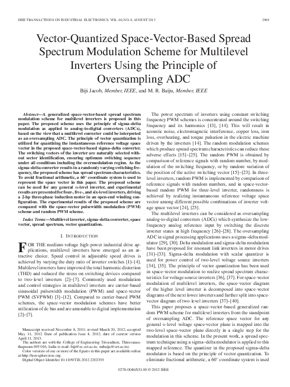 (PDF) Spread spectrum modulation scheme for two-level inverter using vector quantised space ...