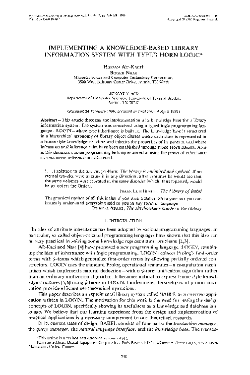 (PDF) Implementing a knowledge-based library information system with typed horn logic