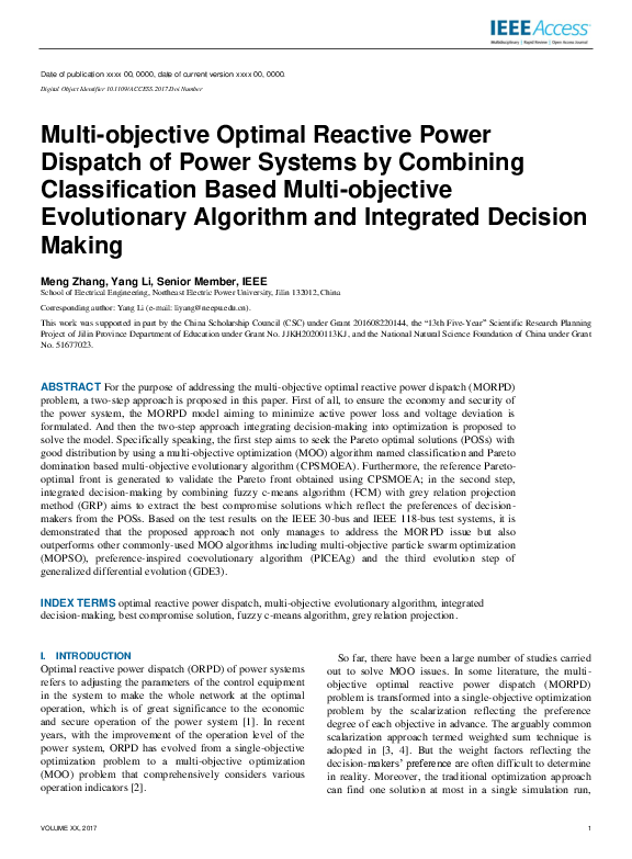 Pdf Multi Objective Optimal Reactive Power Dispatch Of Power Systems By Combining 0362