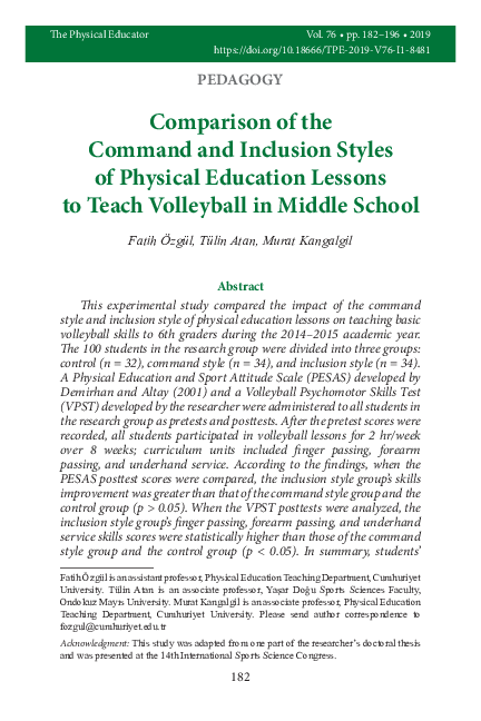 (PDF) Comparison of the Command and Inclusion Styles of Physical ...