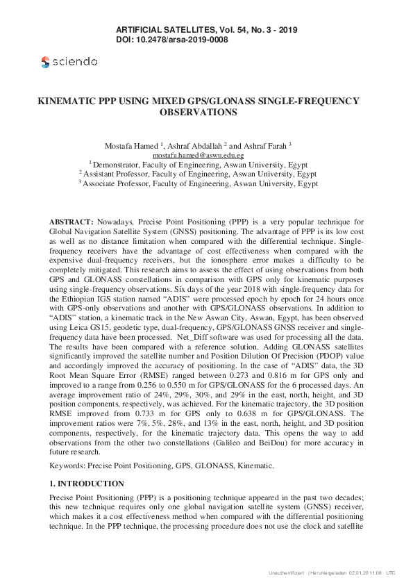 (PDF) KINEMATIC PPP USING MIXED GPS/GLONASS SINGLE-FREQUENCY OBSERVATIONS