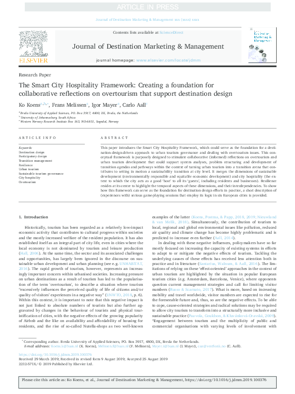 (PDF) The Smart City Hospitality Framework: Creating a foundation for ...