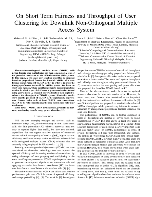 (PDF) On Short Term Fairness and Throughput of User Clustering for Downlink Non-Orthogonal ...