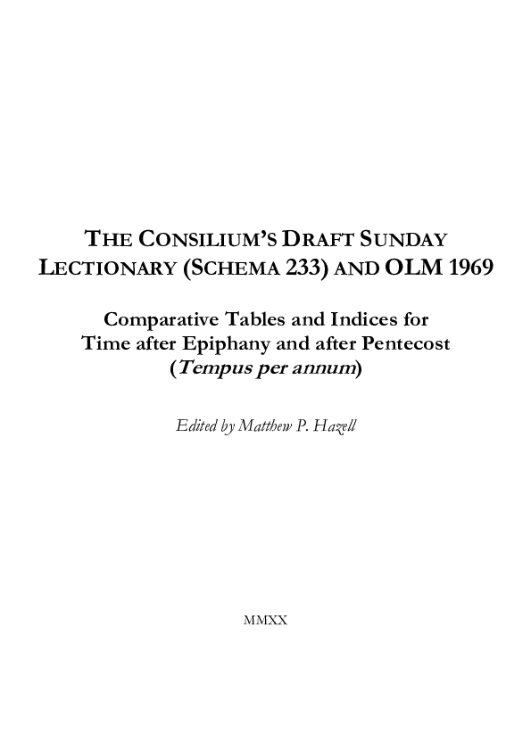 (PDF) The Consilium's Draft Lectionary (Schema 233) and the Ordo ...