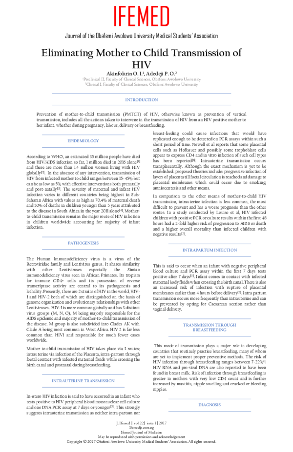 (PDF) Eliminating Mother to Child Transmission of HIV
