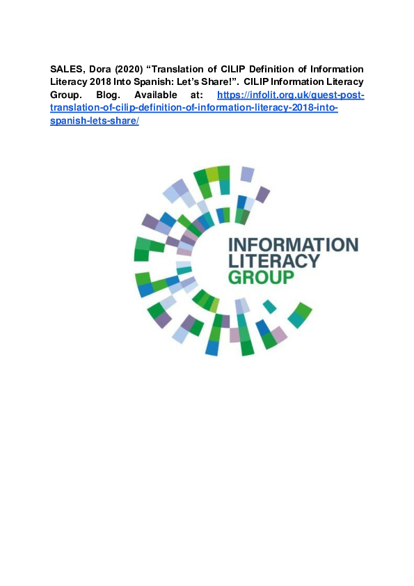 (PDF) Translation of CILIP Definition of Information Literacy 2018 Into ...