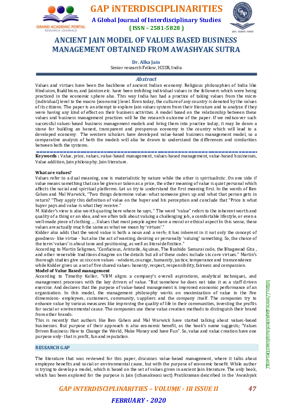 (PDF) ANCIENT JAIN MODEL OF VALUES BASED BUSINESS MANAGEMENT OBTAINED ...