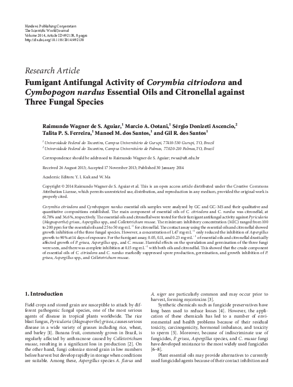(PDF) Fumigant antifungal activity of Corymbia citriodora and Cymbopogon nardus essential oils ...