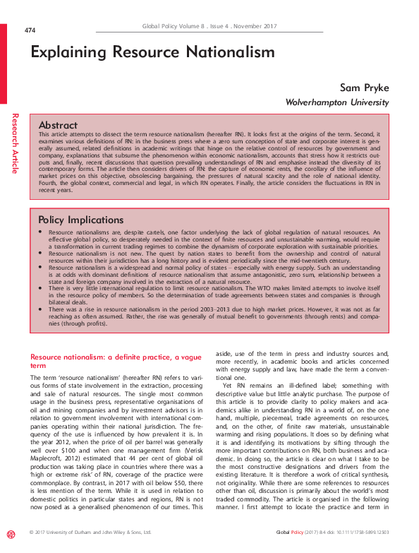 (PDF) Explaining Resource Nationalism
