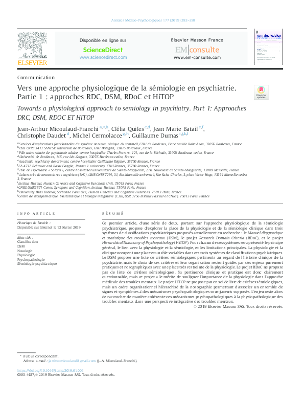 (PDF) Towards a physiological approach to semiology in psychiatry. Part ...
