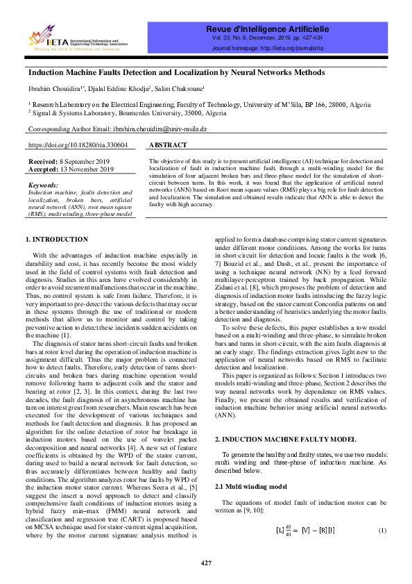 Pdf Induction Machine Faults Detection And Localization By Neural Networks Methods