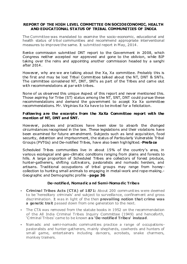 (PDF) REPORT OF THE HIGH LEVEL COMMITTEE ON SOCIOECONOMIC, HEALTH AND ...