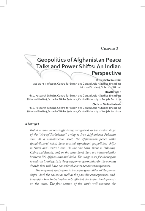 (PDF) Geopolitics of Afghan Peace Talks and Power Shifts An Indian ...
