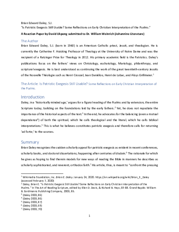 (PDF) Brian Edward Daley, S.J. "Is Patristic Exegesis Still Usable ...