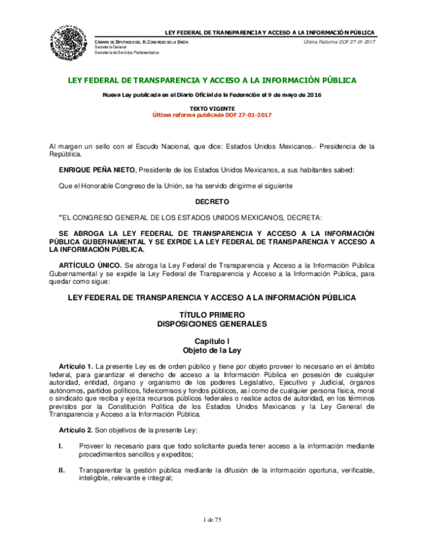 (PDF) Ley Federal de Transparencia y Acceso a la Informacion Publica ...