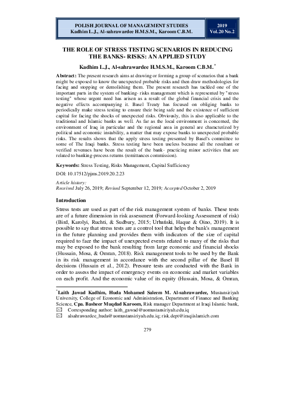 (PDF) THE ROLE OF STRESS TESTING SCENARIOS IN REDUCING THE BANKS- RISKS ...