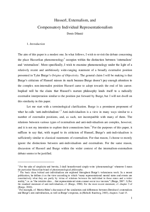 (PDF) Husserl, Externalism, and Compensatory Individual Representationalism