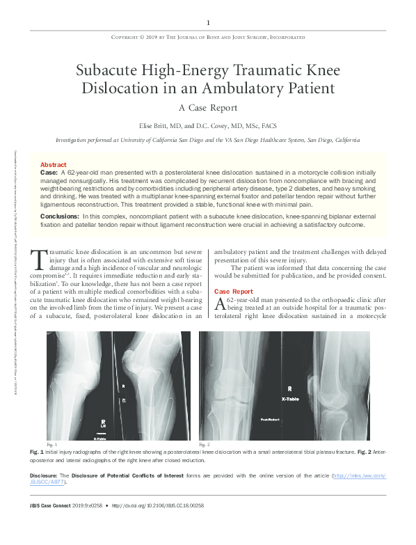 (PDF) Subacute High-Energy Traumatic Knee Dislocation in an Ambulatory ...