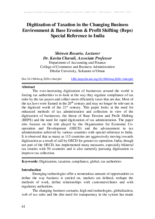 (PDF) Digitization of Taxation in the Changing Business Environment ...