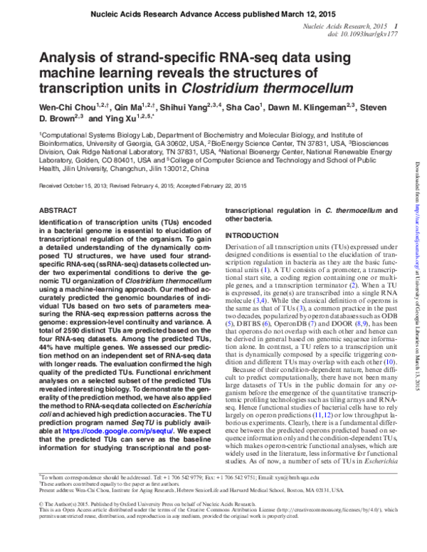 (PDF) Analysis of strand-specific RNA-seq data using machine learning ...