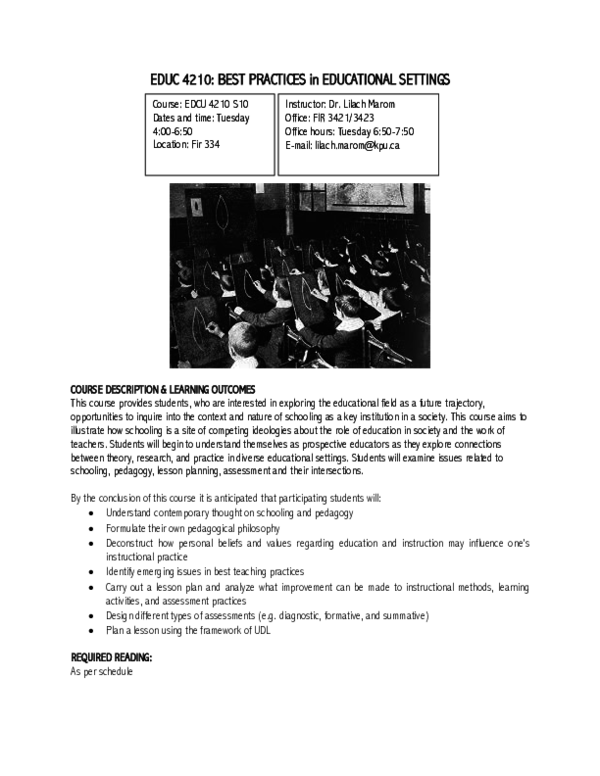 (PDF) KPU EDUC 4210: BEST PRACTICES in EDUCATIONAL SETTINGS | Lilach Marom - Academia.edu