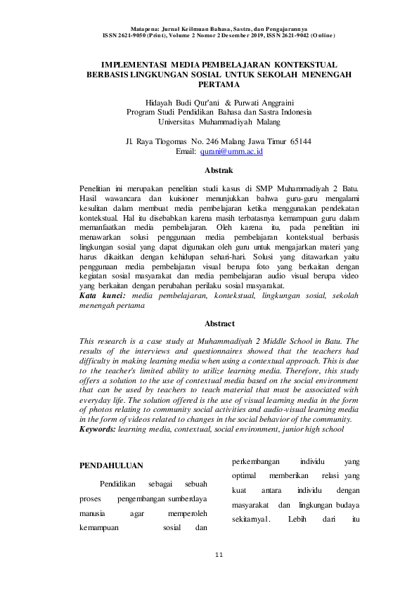 (PDF) IMPLEMENTASI MEDIA PEMBELAJARAN KONTEKSTUAL BERBASIS LINGKUNGAN SOSIAL UNTUK SEKOLAH ...