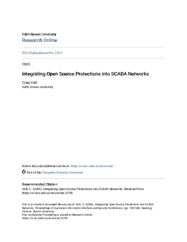 (PDF) Integrating Open Source Protections into SCADA Networks