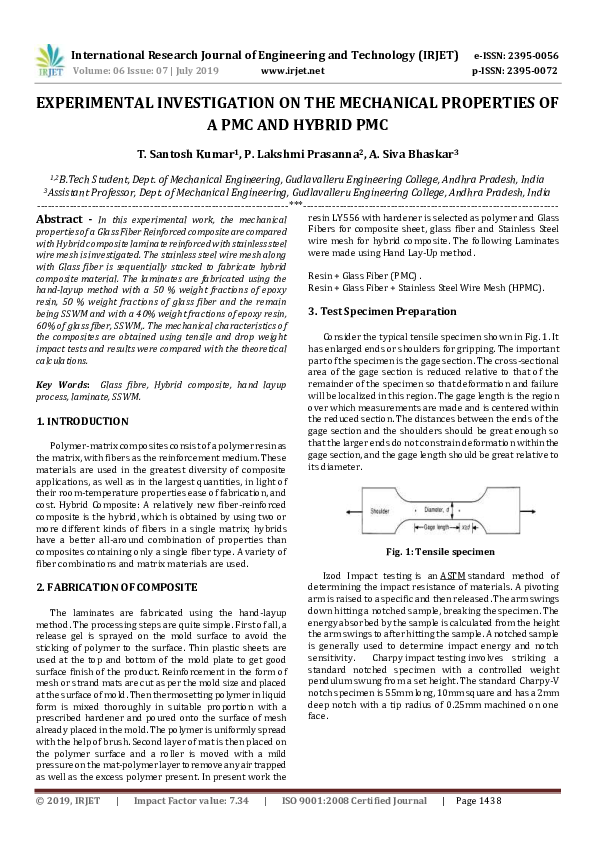 (PDF) EXPERIMENTAL INVESTIGATION ON THE MECHANICAL PROPERTIES OF A PMC ...