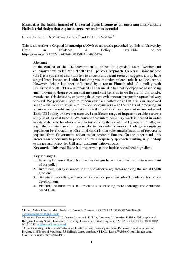 (PDF) Measuring the health impact of Universal Basic Income as an ...