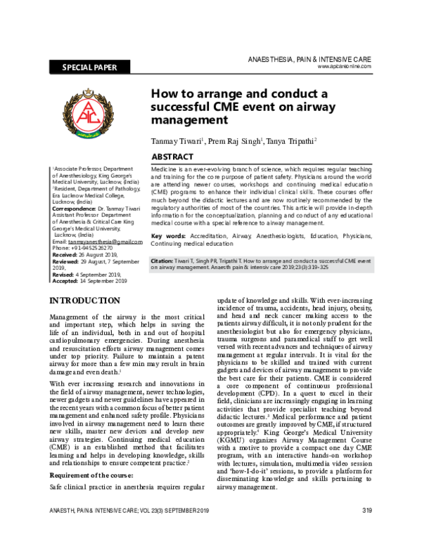 (PDF) How to arrange and conduct a successful CME event on airway ...