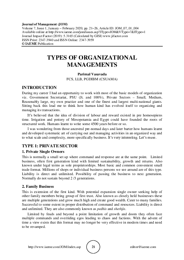 (PDF) TYPES OF ORGANIZATIONAL MANAGEMENTS