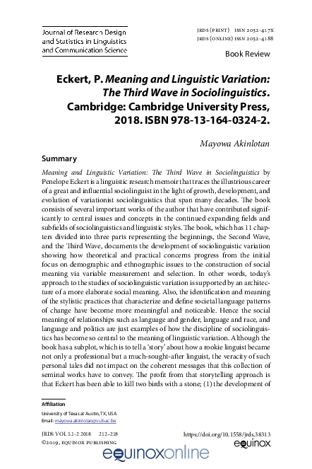 (PDF) Eckert, P. Meaning and Linguistic Variation: The Third Wave in ...