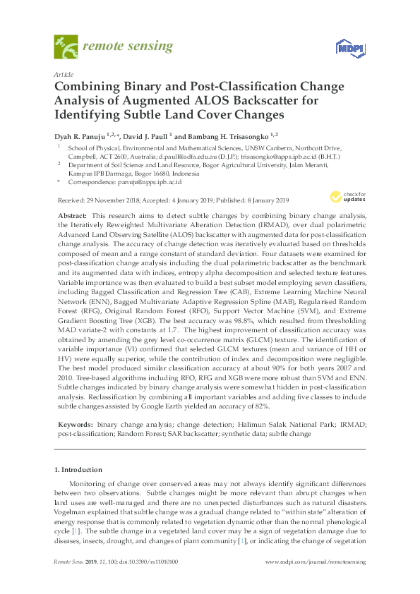 (PDF) Combining Binary and Post-Classification Change Analysis of Augmented ALOS Backscatter for ...