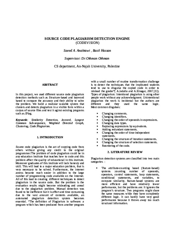 (PDF) Source code plagiarism detection engine (CodeVision)