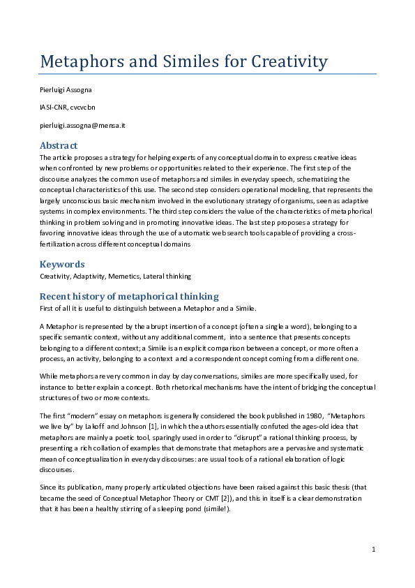 (DOC) Metaphors and Similes for Creativity