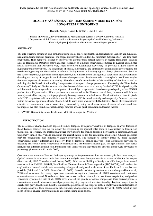 Pdf Quality Assessment Of Time Series Modis Data For Long Term Monitoring