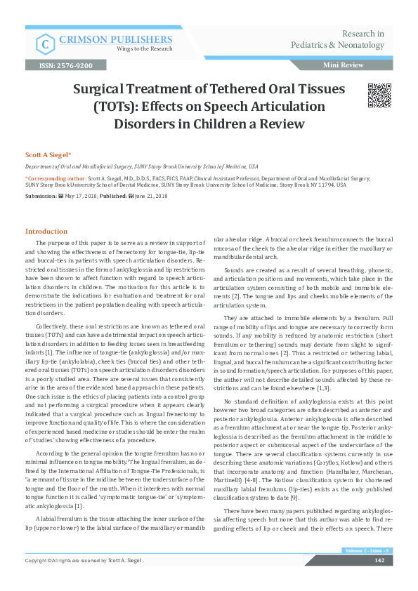 (PDF) Surgical Treatment of Tethered Oral Tissues (TOTs): Effects on ...