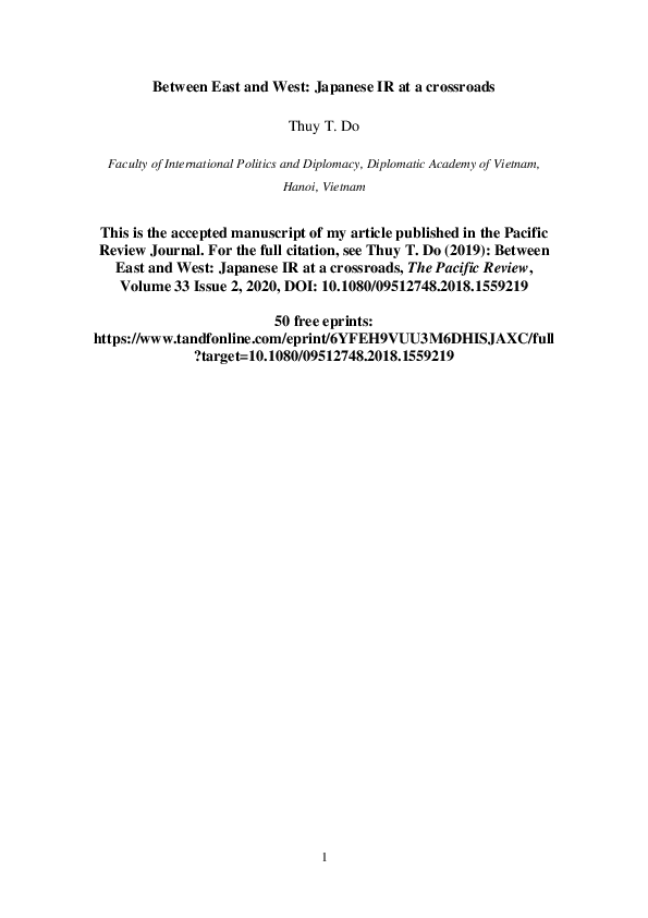 (PDF) Between East and West: Japanese IR at a crossroads