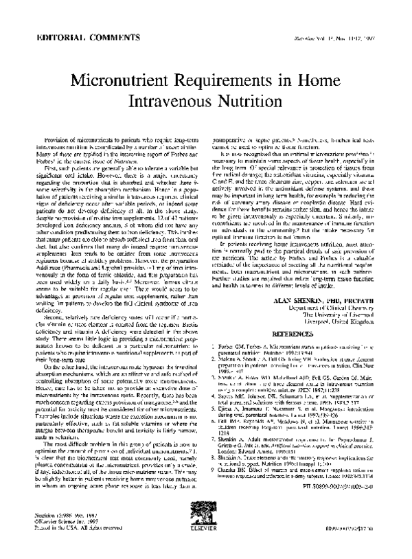 (PDF) Micronutrient requirements in home intravenous nutrition
