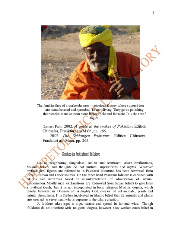(PDF) Folklores of Snakes in Pakistan: Current Insights